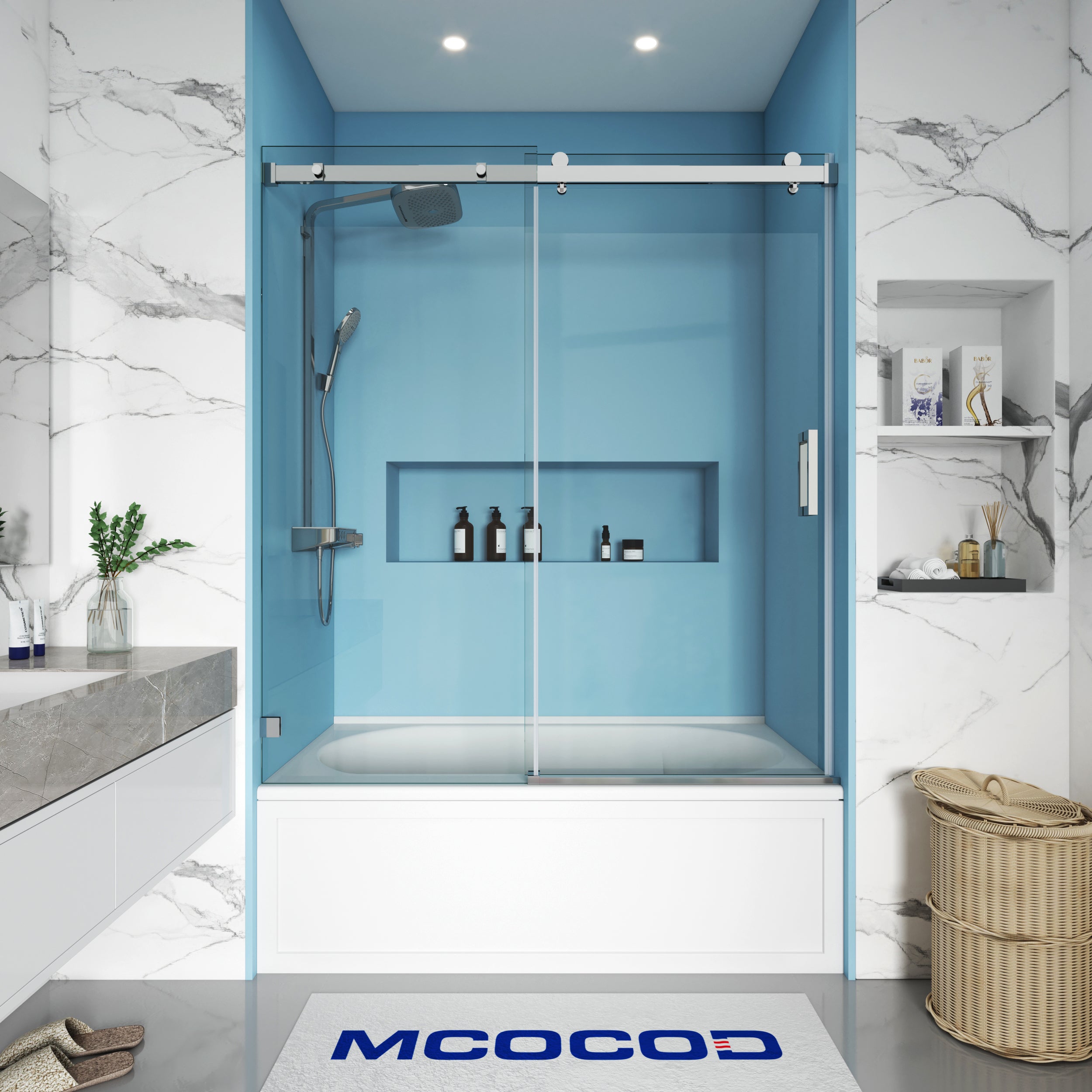 MCOCOD SS13 Soft-Closing Single Sliding Frameless Bathtub Shower Door