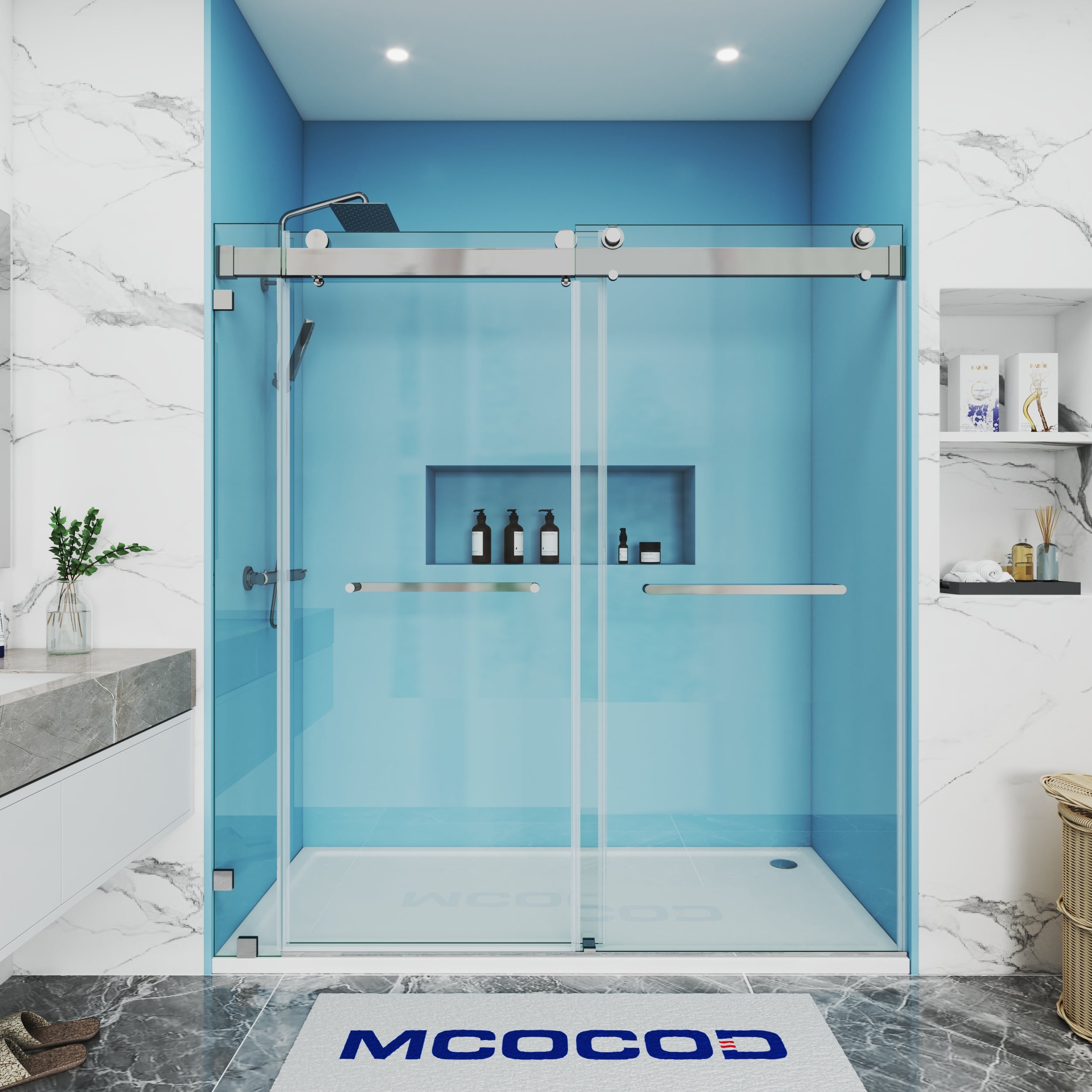 Customize for Large Openings Spaces Soft-Closing Double Sliding Shower – MCOCOD