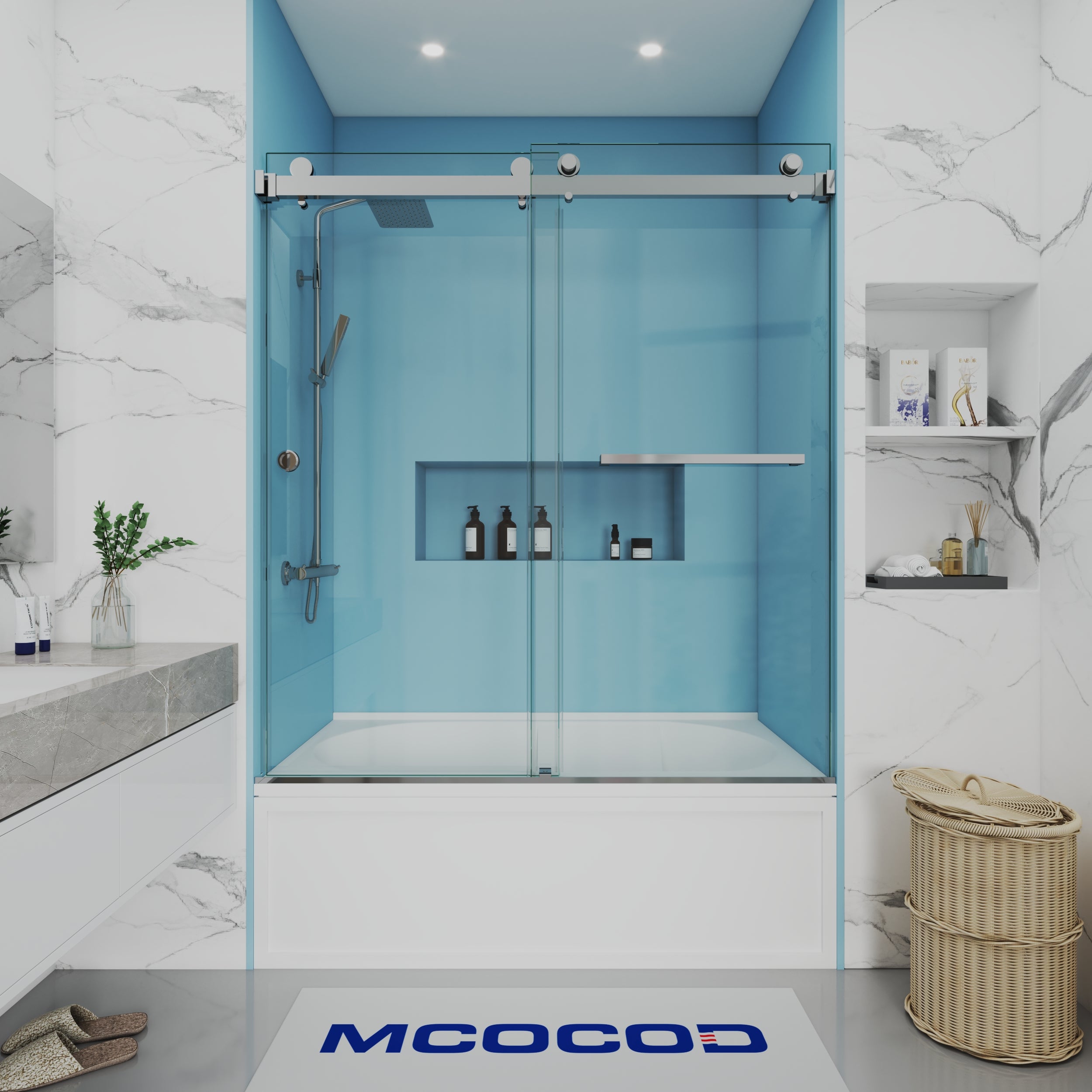 MCOCOD® Double Sliding Bathtub Shower Door with One Finger Pull - DS01H