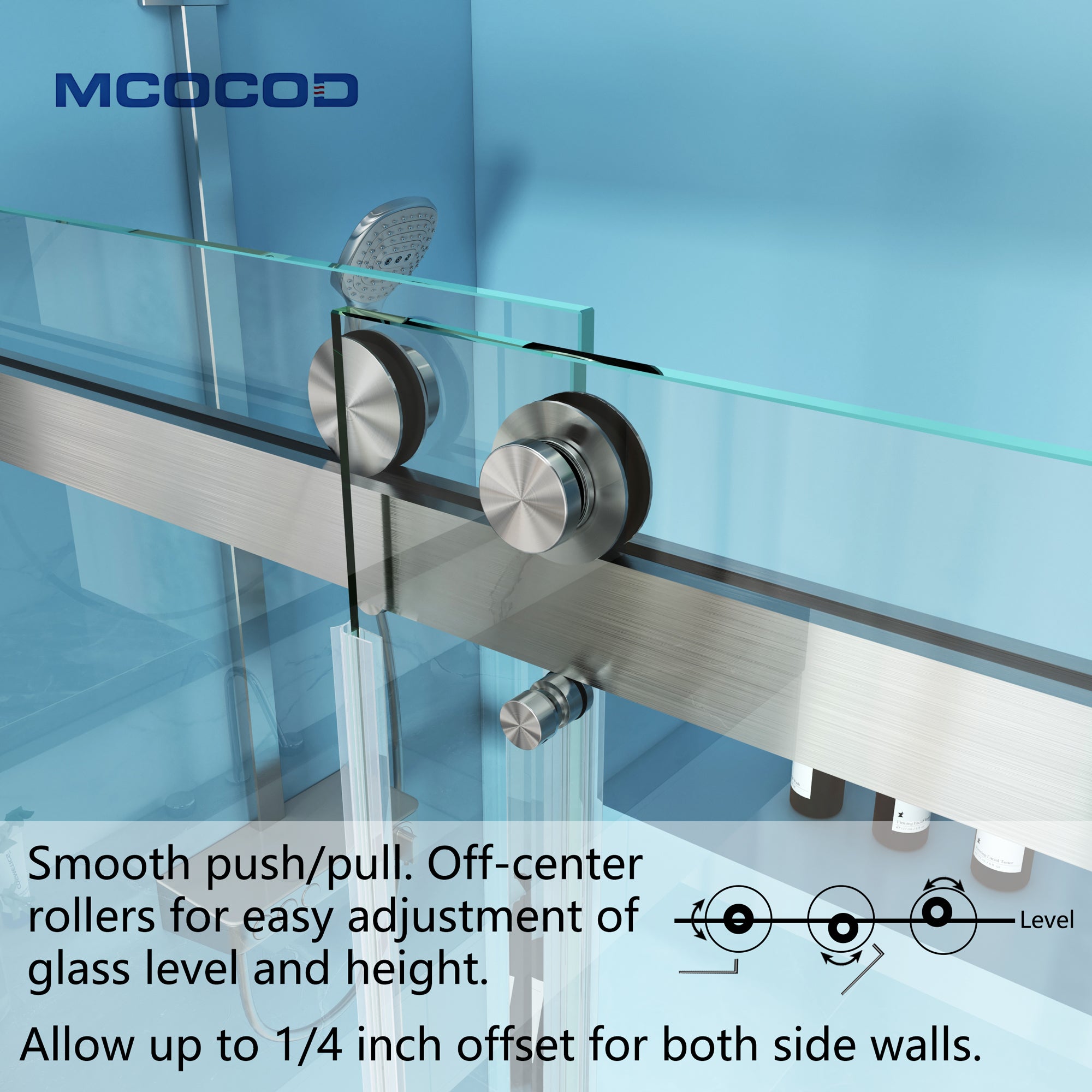 MCOCOD® Double Sliding Frameless Shower Door One Finger Pull - DS01H
