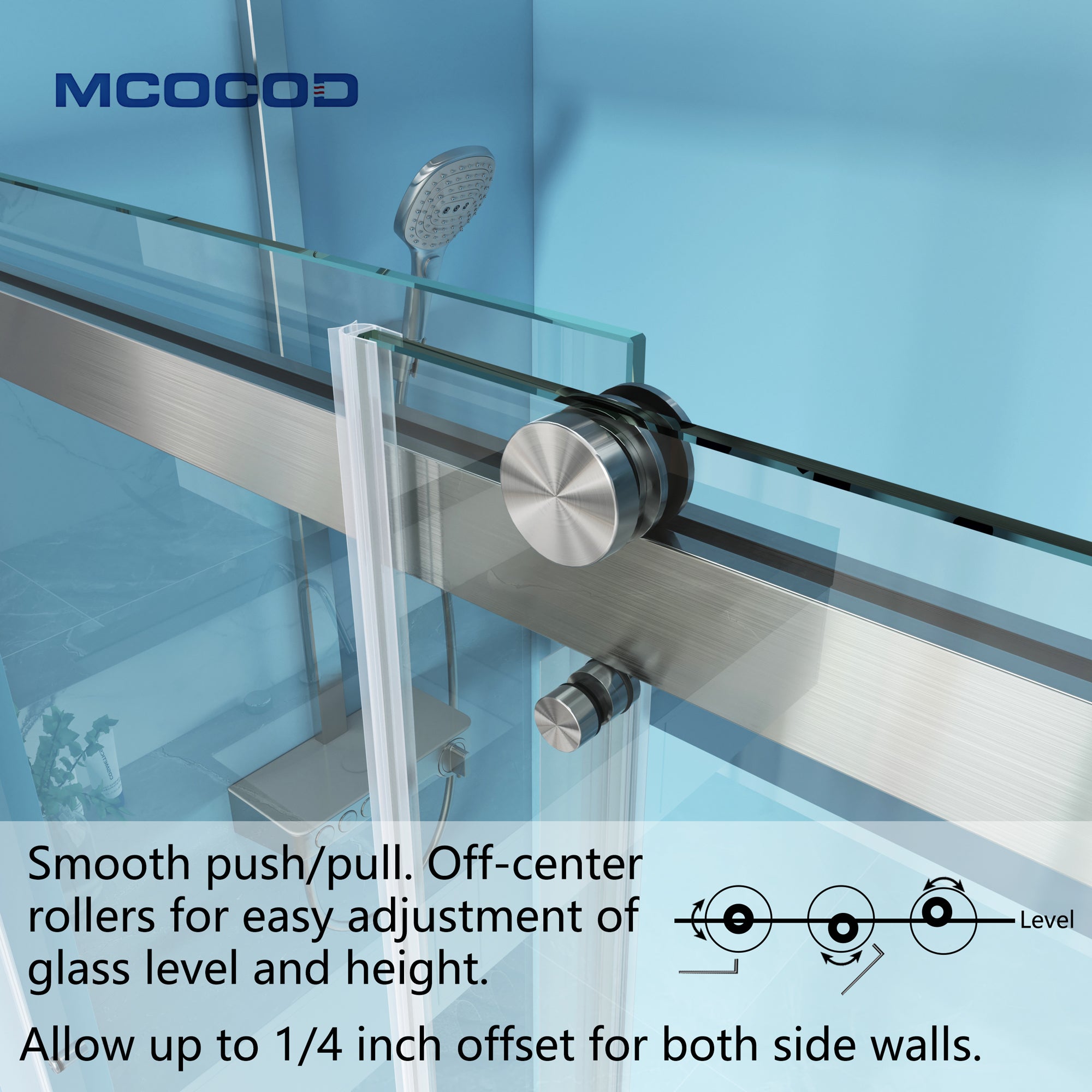MCOCOD DS03 Double Sliding Frameless Bathtub Shower Door Aluminum Guide Rail