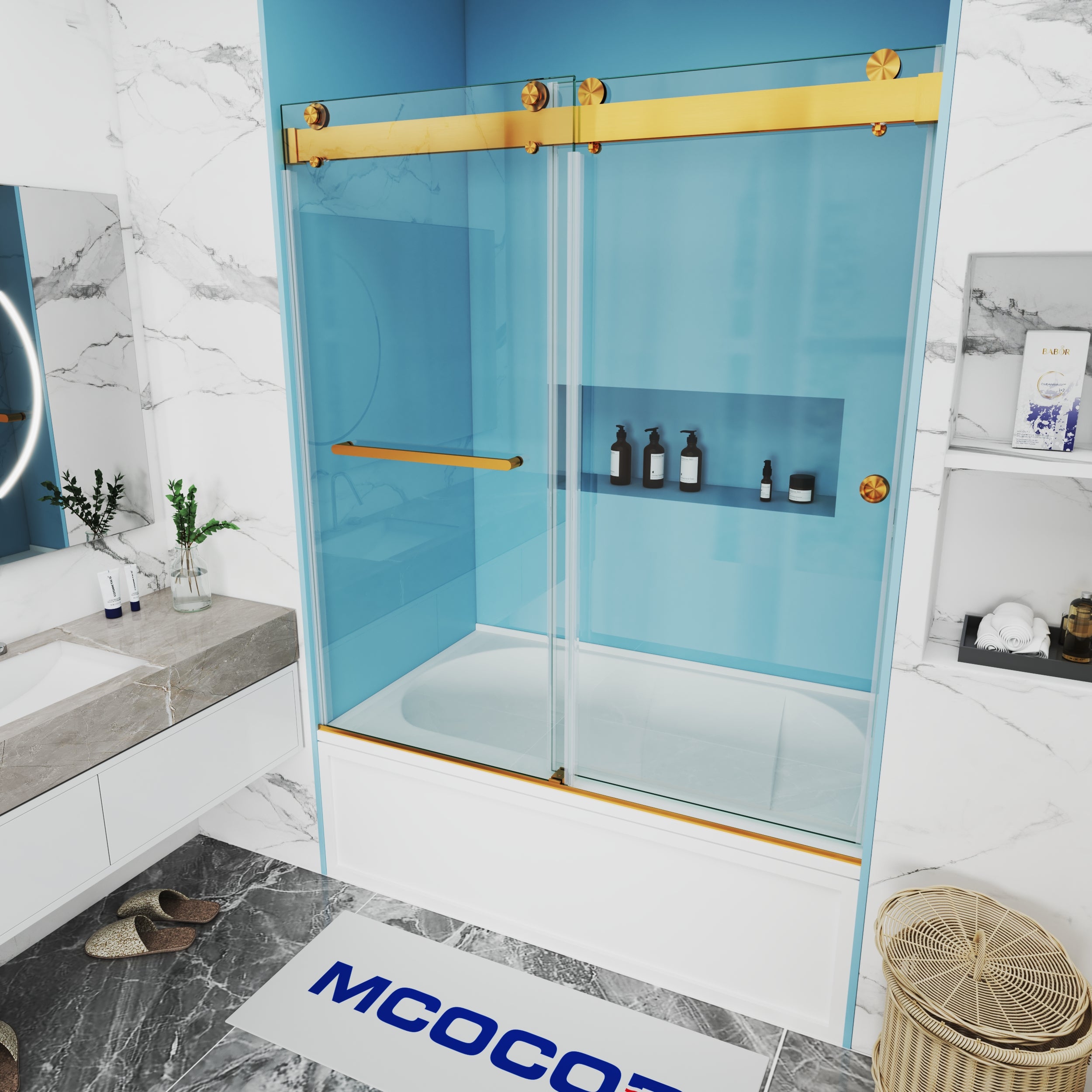 MCOCOD Bathtub Shower Doors - Soft-Closing Double Sliding Bathtub Shower Door with One Finger ...