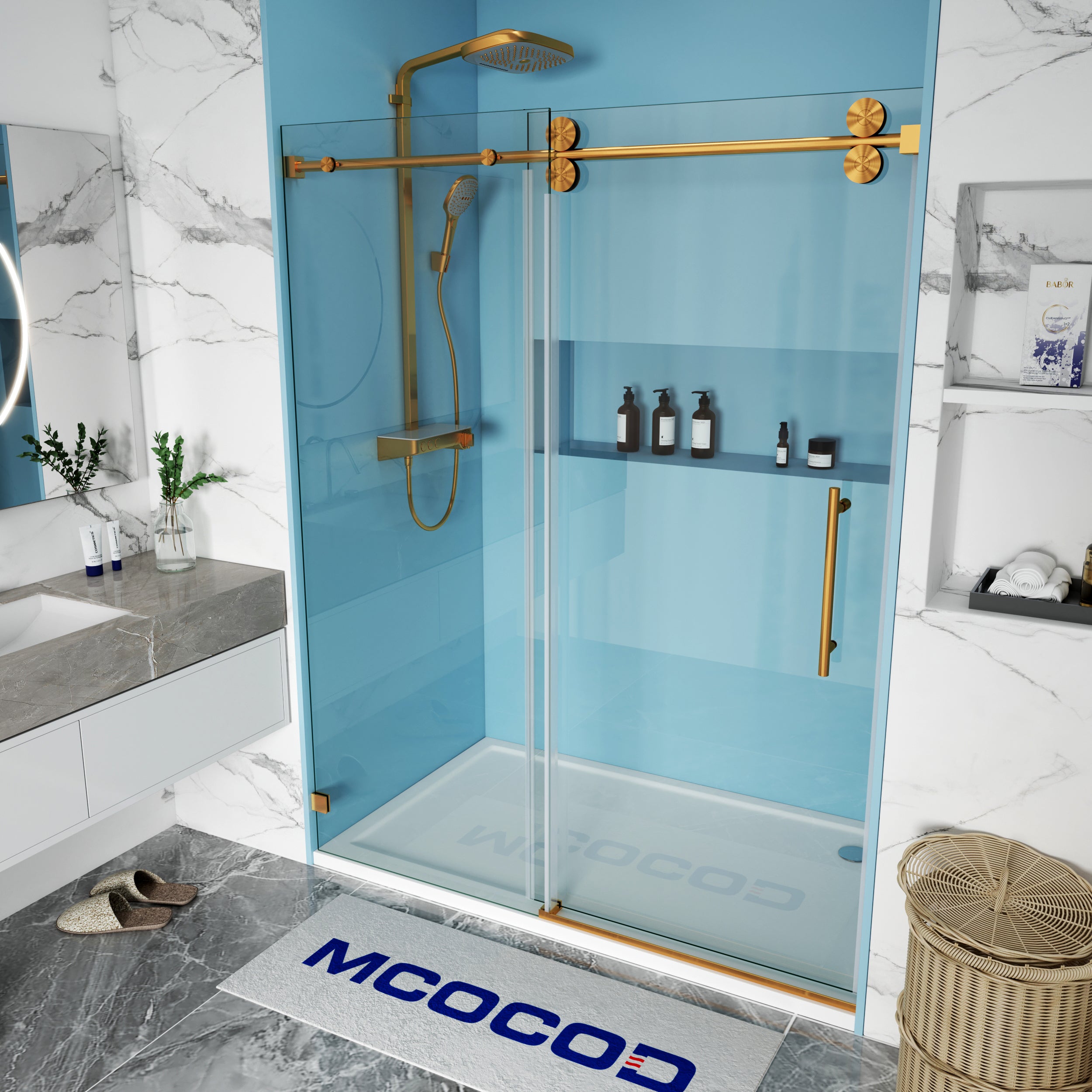 MCOCOD® Single Sliding Frameless Shower Door with Round Guide Rail - SS04