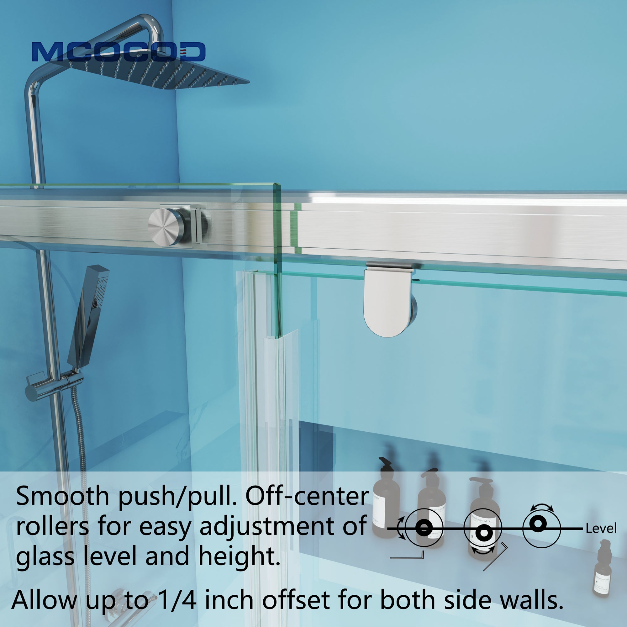 Mcocod Ss12 Soft Closing Single Sliding Frameless Shower Door