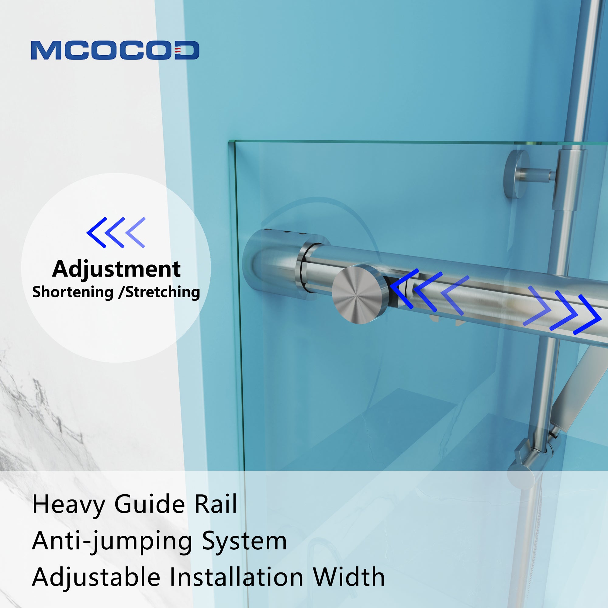 MCOCOD® Soft-Closing Single Sliding Frameless Shower Door Round Guide Rail - SS14